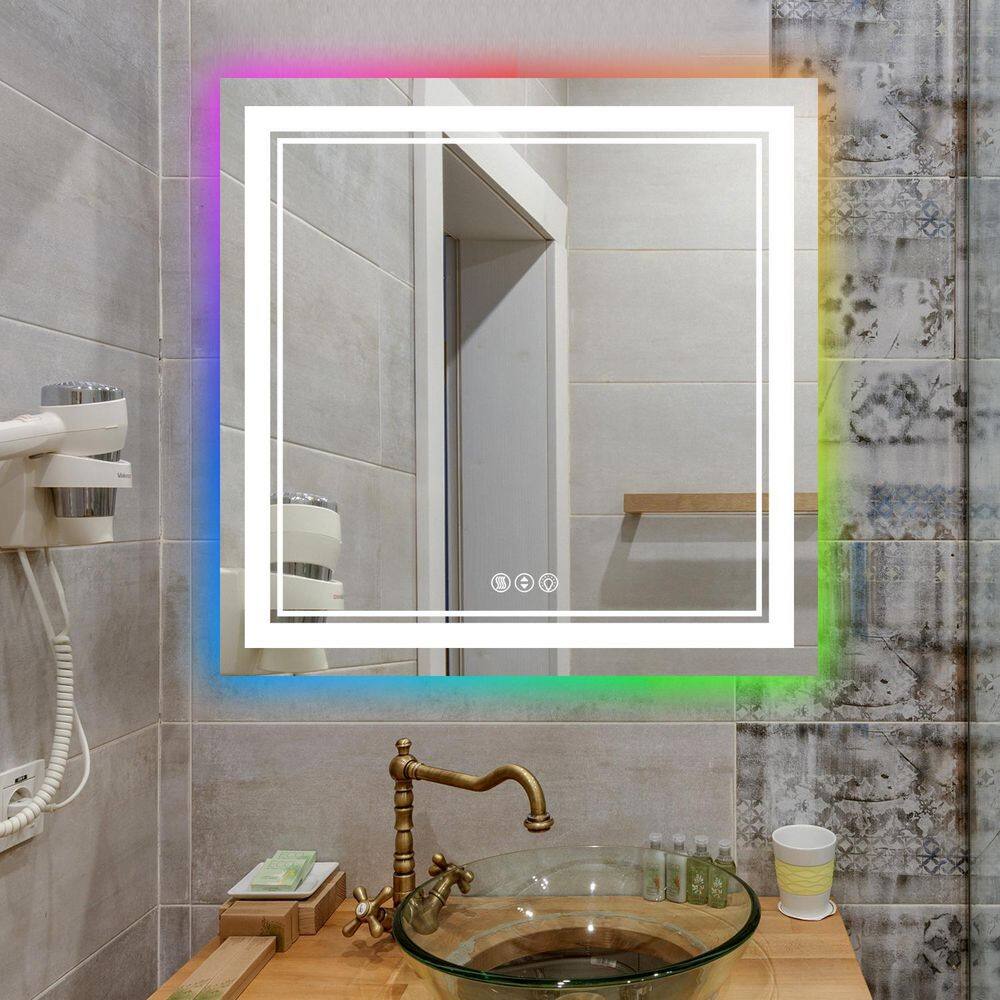 Vanity Trident 36 in. W x 36 in. H Rectangular Frameless RBG LED Wall ...