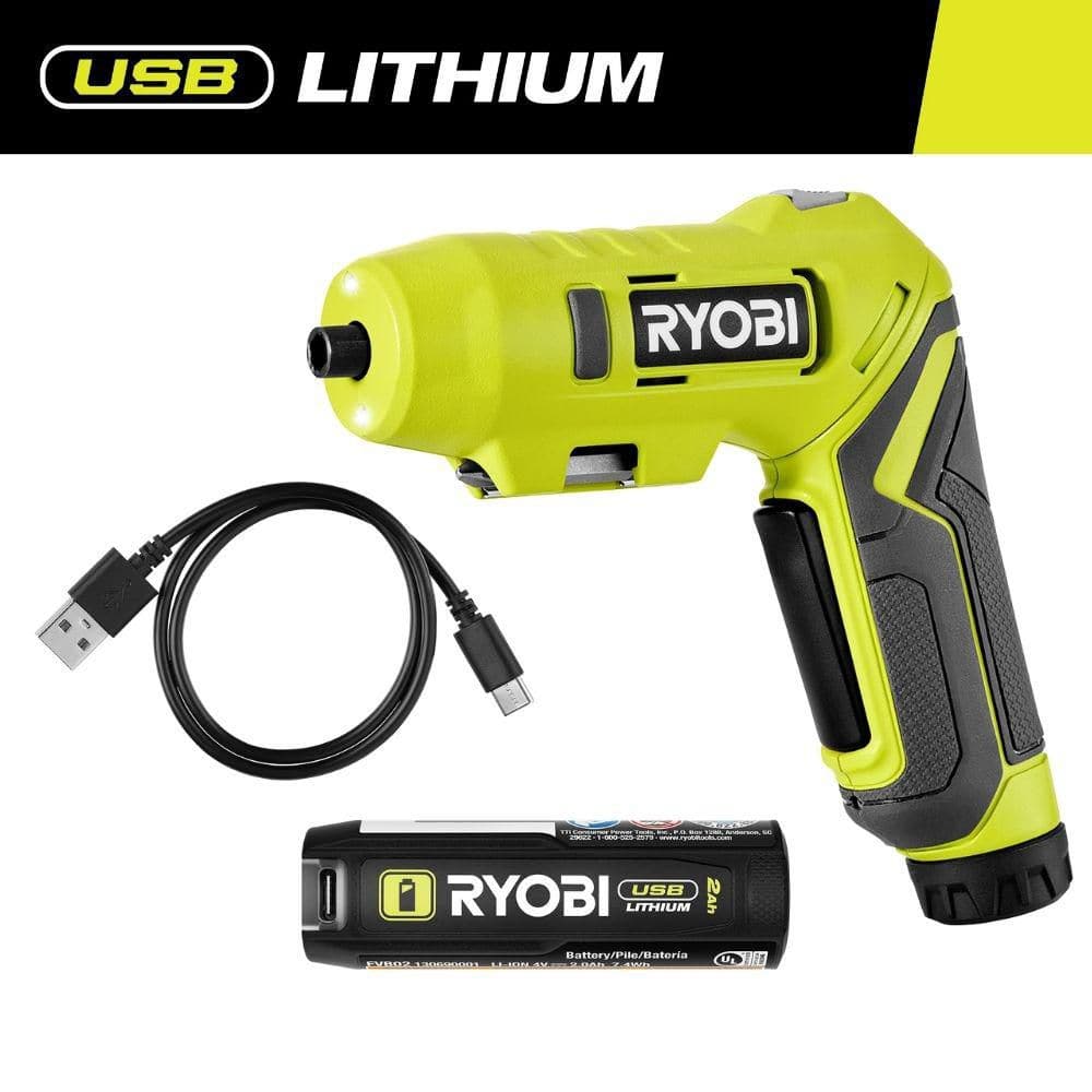 RYOBI USB Lithium Screwdriver Kit with 2.0 Ah USB Lithium Battery and ...