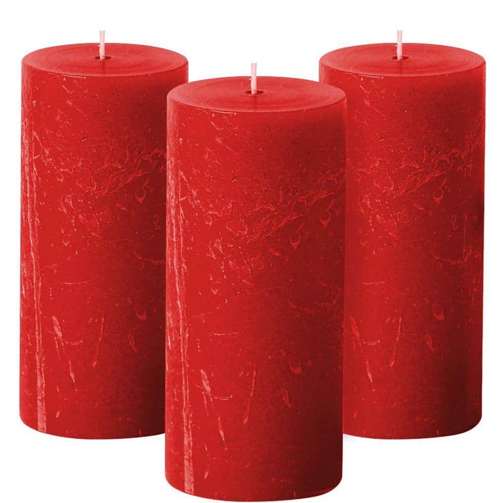 Red Unscented Smokeless Dripless Wax Single Wick Pillar Candle 3-Pack ...