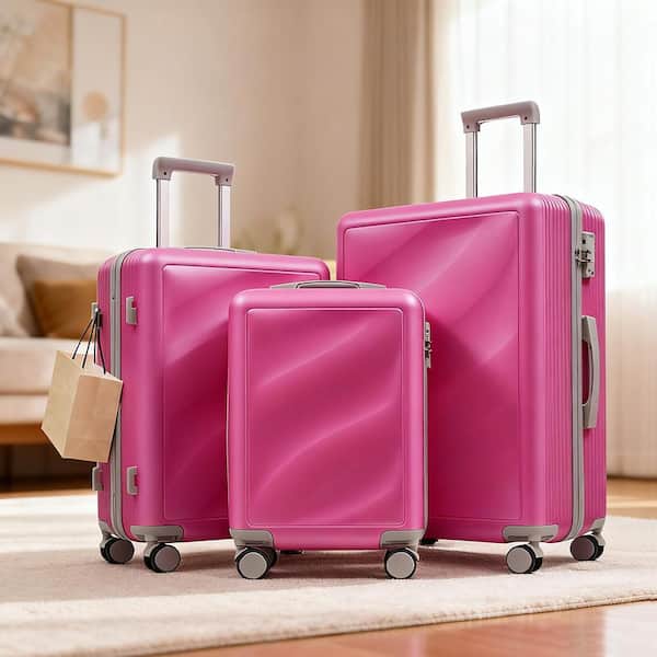 Merax 3 Bags 3-Piece Pink ABS Hardshell Spinner Luggage Set with TSA ...
