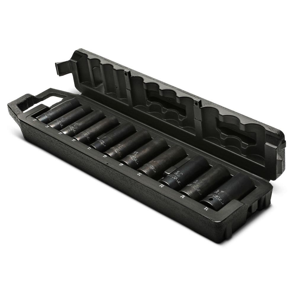 Husky 1/2 in. Drive Metric 6-Point Deep Impact Socket Set with Storage ...