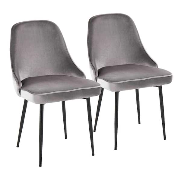 Lumisource Marcel Silver Velvet & Black Metal Side Dining Chair (Set of ...