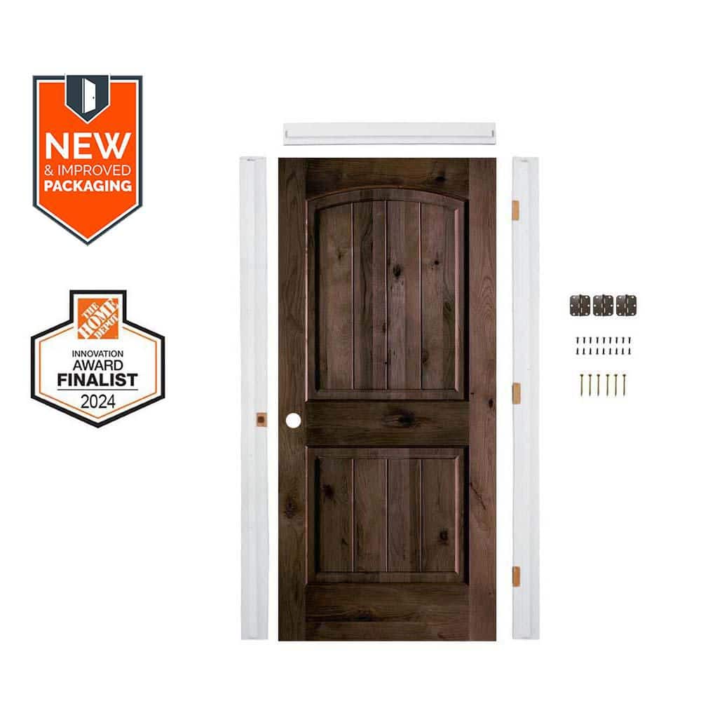 Krosswood Doors 36in.x80in. Knotty Alder Wood Right-Hand Black Stain V ...