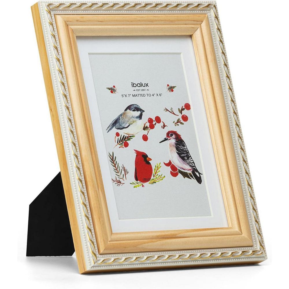 1 Pack Beige 5 x 7 Pine Wood Picture Frame (Real Glass, Gold Rope ...