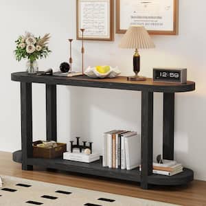 Harper & Bright Designs 59.8 in Black Specialty Curved Corners Acacia ...