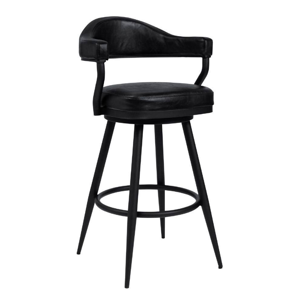 Benjara 33 in. Black Low Back Metal Frame Counter stool with Faux ...