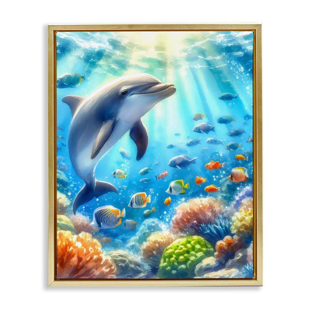 Stupell Industries Smiling Dolphin Under Sea by LSR Design Studio Gold ...