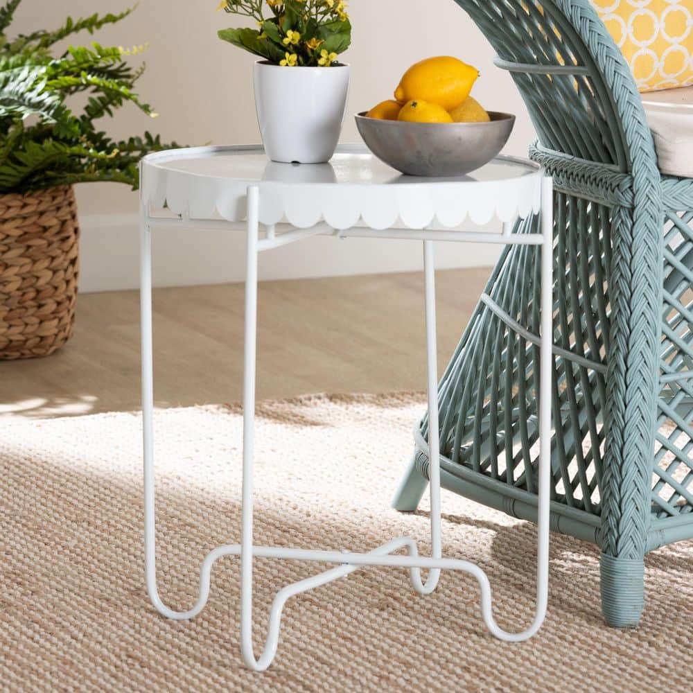 Baxton Studio Laverne 15.7 in. White Round Metal End Table 259-14293-HD ...
