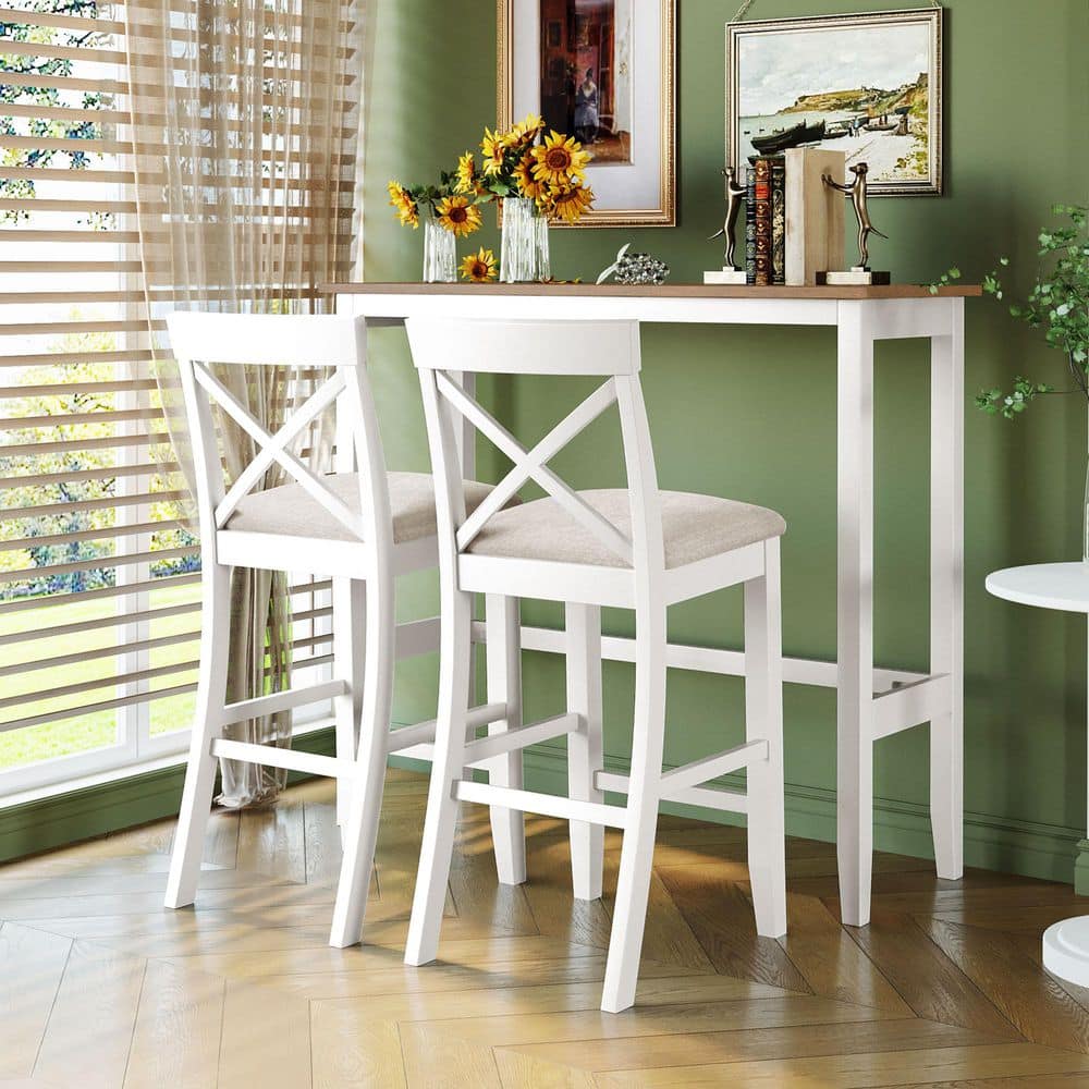 Harper & Bright Designs 42.3 in. H Brown and White Wood Bar Table Set ...