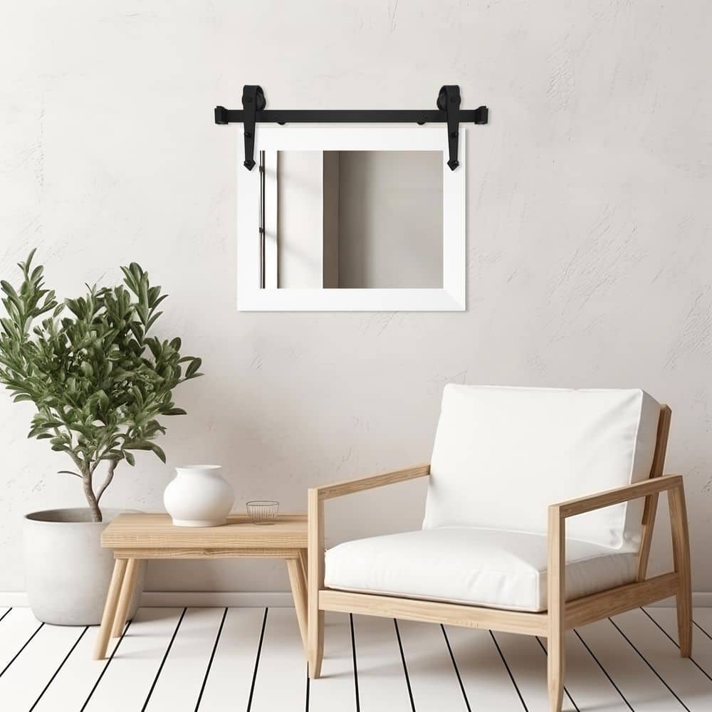 Rayne Mirrors (40 in. W x 33 in. H) White Modern Rustic Mirror with ...