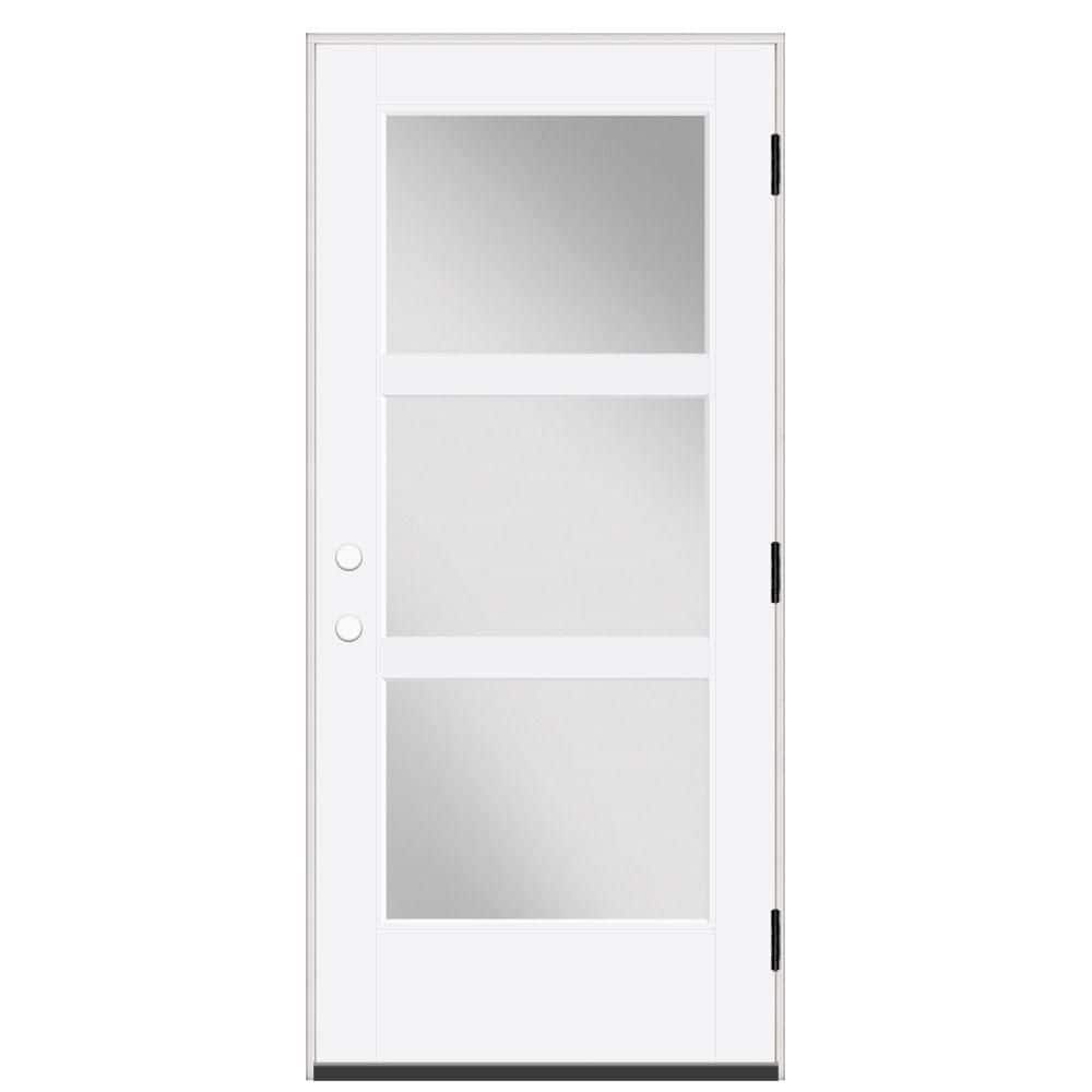 Masonite Vistagrande 36 in. x 80 in. Left Hand/Outswing 3 Lite Pearl ...