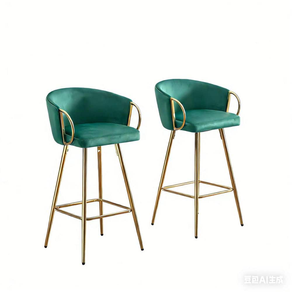 JEAREY 40 in. H Green Low Back Metal Bar Stools with Fabric Seat Set of ...