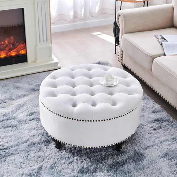 Nathaniel Home Sida Round Storage Ottoman Medium Modern And Luxury