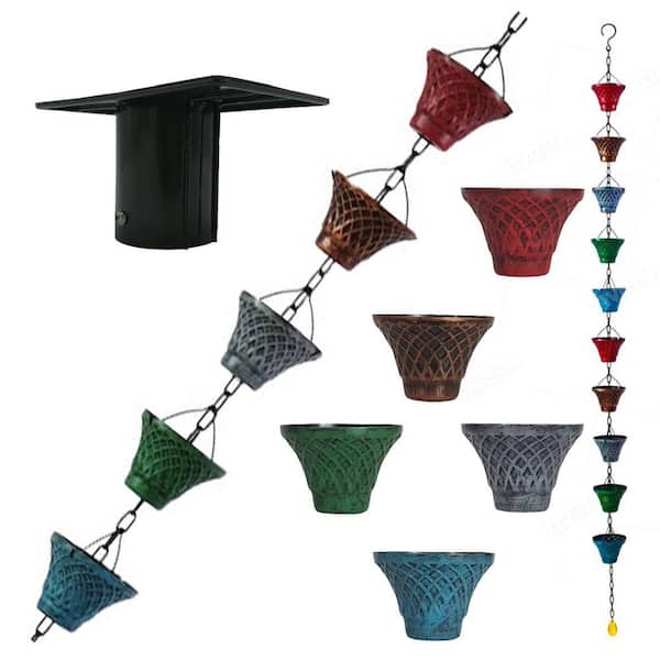 5. 8FT Multicolor Iron Rain Chains for Gutter and Rain Barrel, Bonus ...