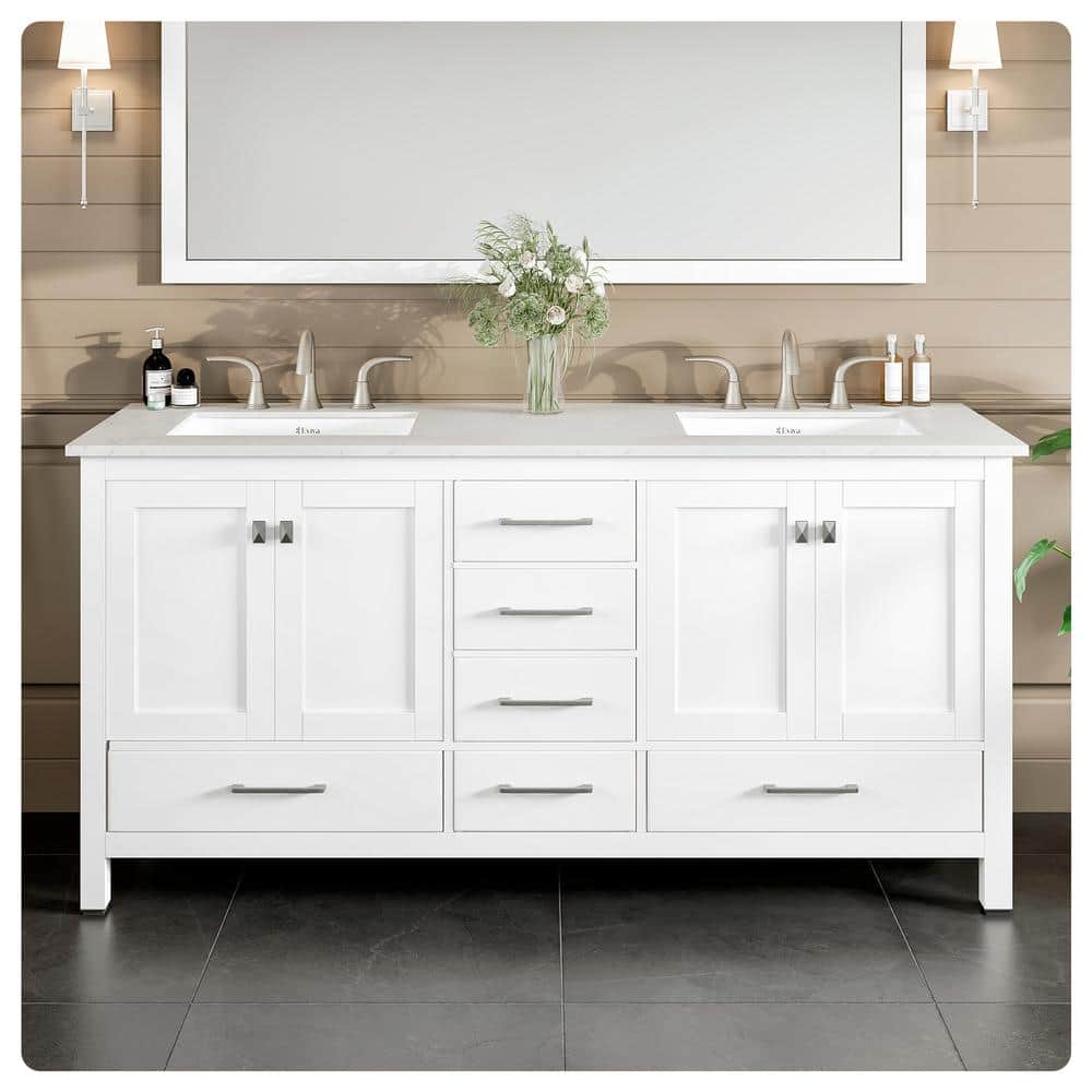 Reviews for Eviva Aberdeen 72 in. Double Sink White Bath Vanity with ...