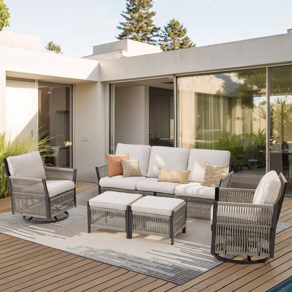 Buenaola 5-Piece Wicker Outdoor Patio Conversation Set with Beige ...