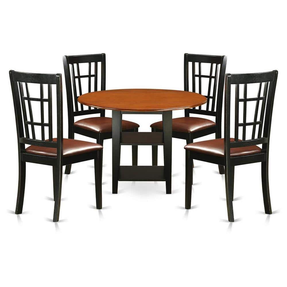 East West Furniture 5-Piece Black and Cherry Finish Solid Wood Top ...