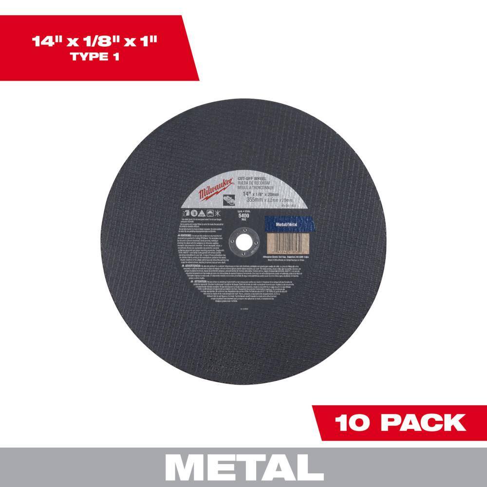 Milwaukee 14 in. x 1/8 in. x 1 in. Cut-Off Wheel (Type 1) 49-94-1475 ...