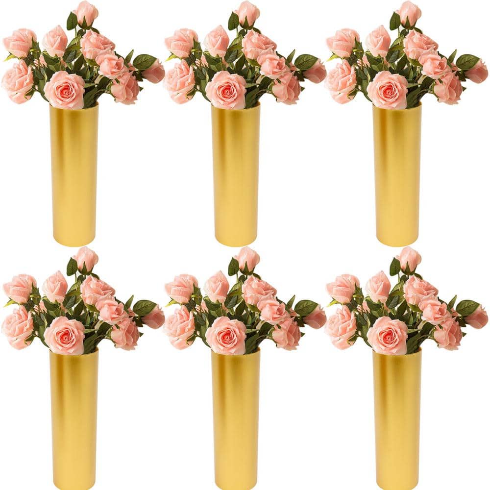 YIYIBYUS 12.6 in. Tall 6-Pieces Gold Modern Metal Iron Flower Vase ...
