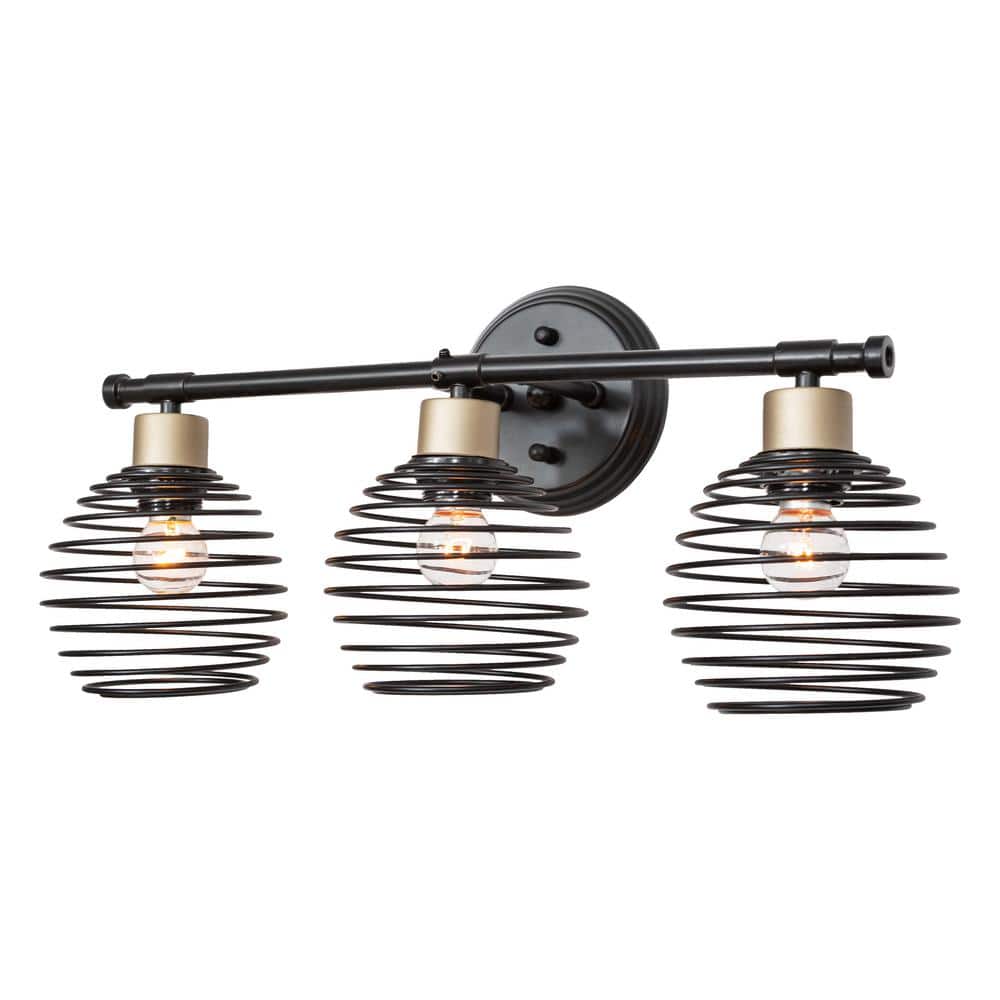 Vanity Art 21.46 in. W 3-Light in Classic Black Plus Brass Dust Vanity ...