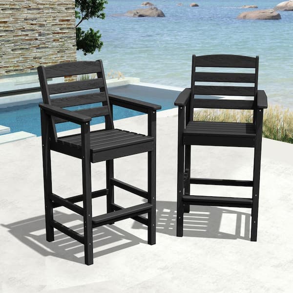 JEAREY Star Stackable Plastic Black Outdoor Bar Stool (set of 2) XQ24 ...