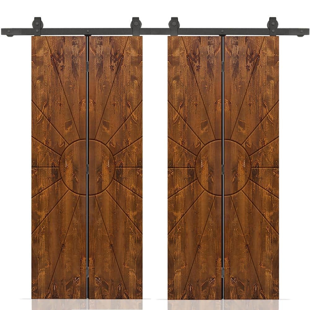 CALHOME Sun 44 in. x 84 in. Hollow Core Walnut Stained Pine Wood Double ...