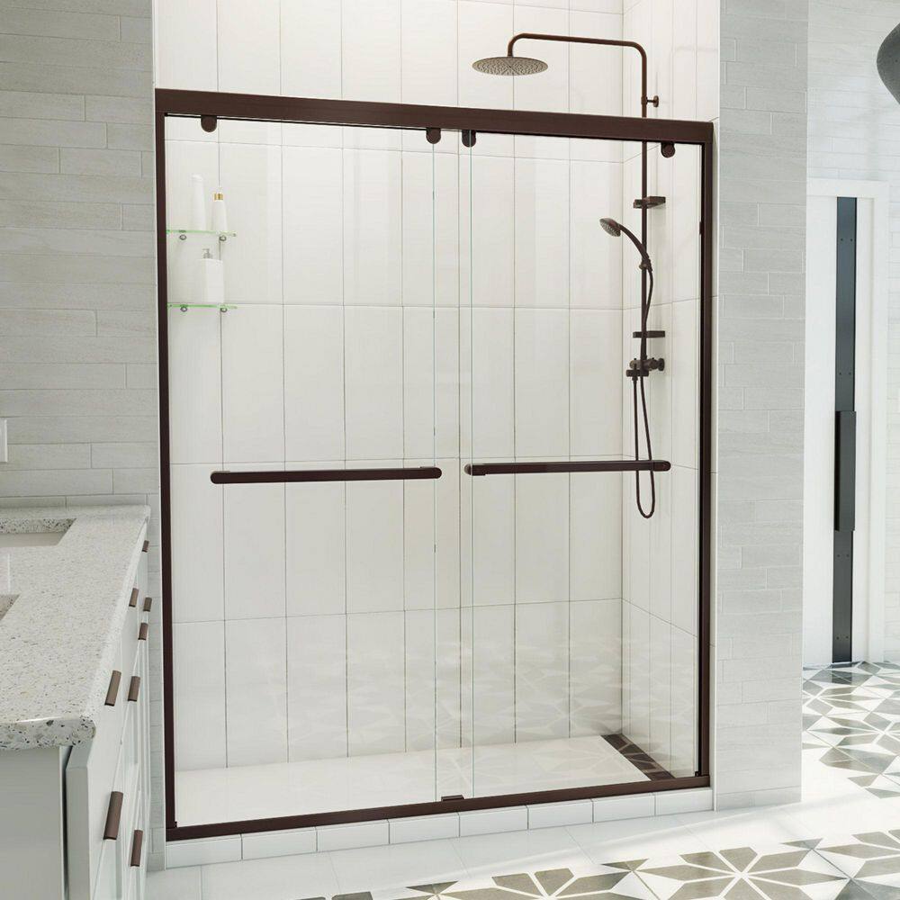 DreamLine Charisma-X 60 in. W x 76 in. H Frameless Sliding Bypass Shower Door in Oil Rubbed ...