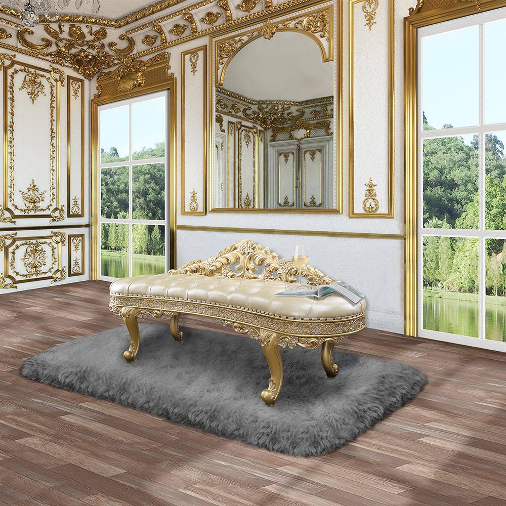 Acme Furniture Cabriole Light Gold Synthetic Leather and Gold Finish 73 ...