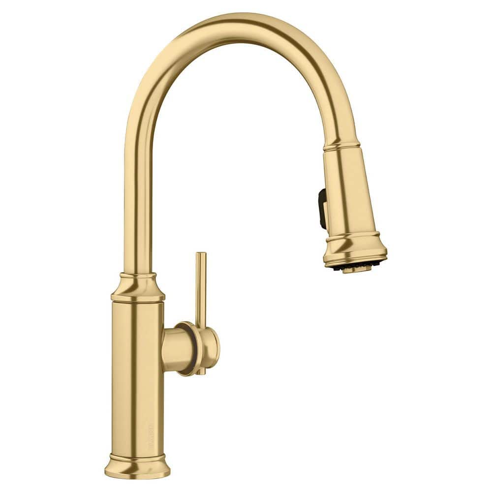 Blanco EMPRESSA Satin Gold 16.25 in. H Pull Down Sprayer Kitchen Faucet ...