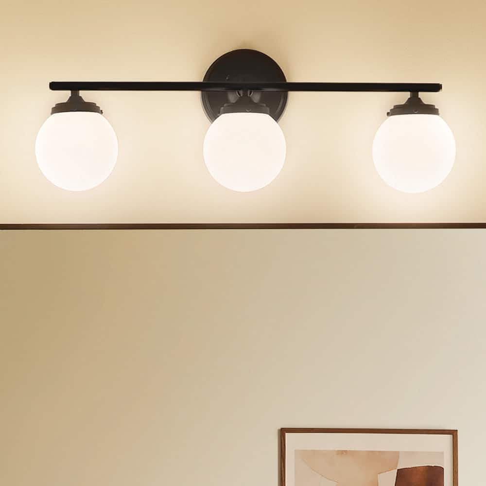 KICHLER Wynton 24 in. 3-Light Black Mid-Century Modern Bathroom Vanity ...