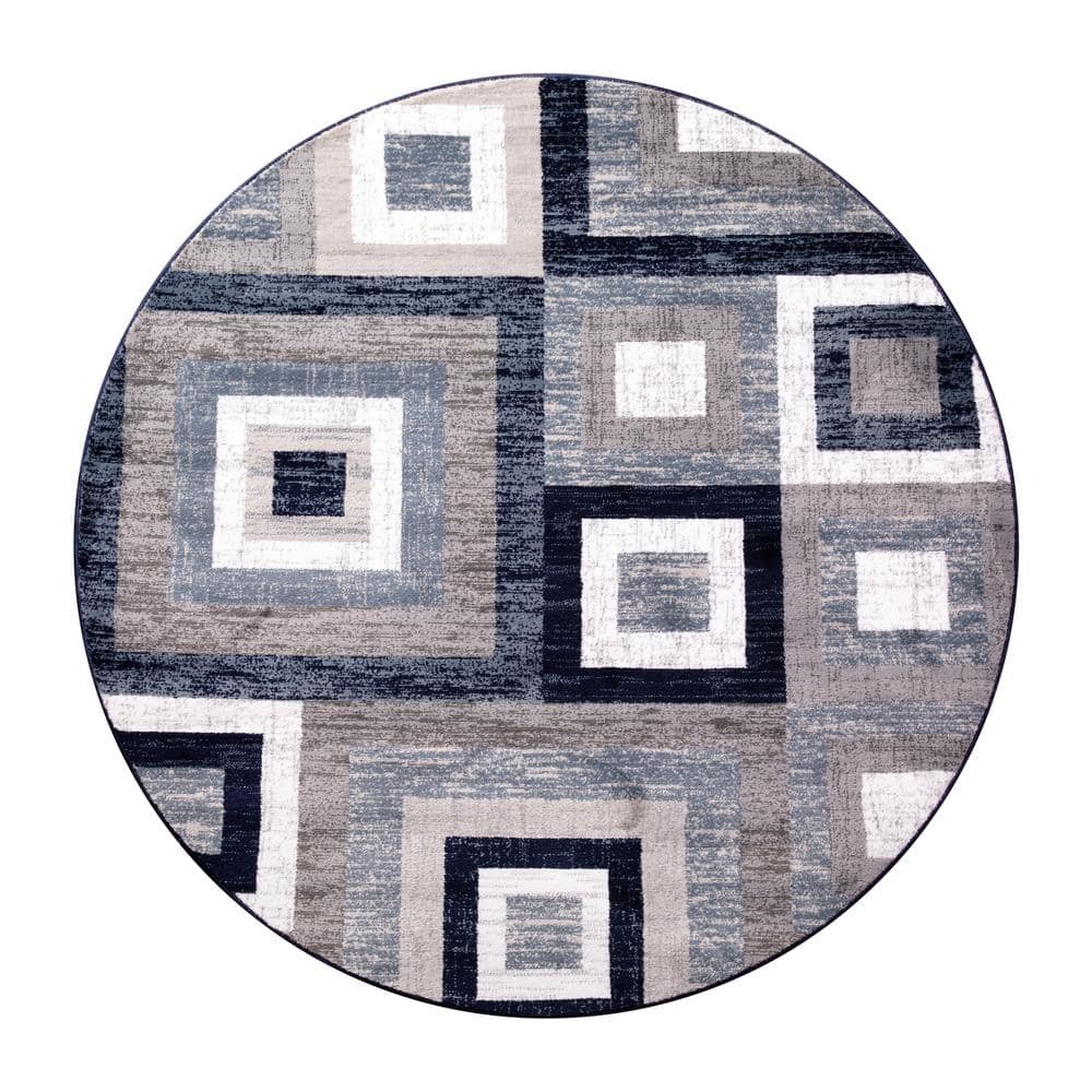 Carnegy Avenue Blue 8 ft. x 8 ft. Round Polypropylene Area Rug CGA-OK ...