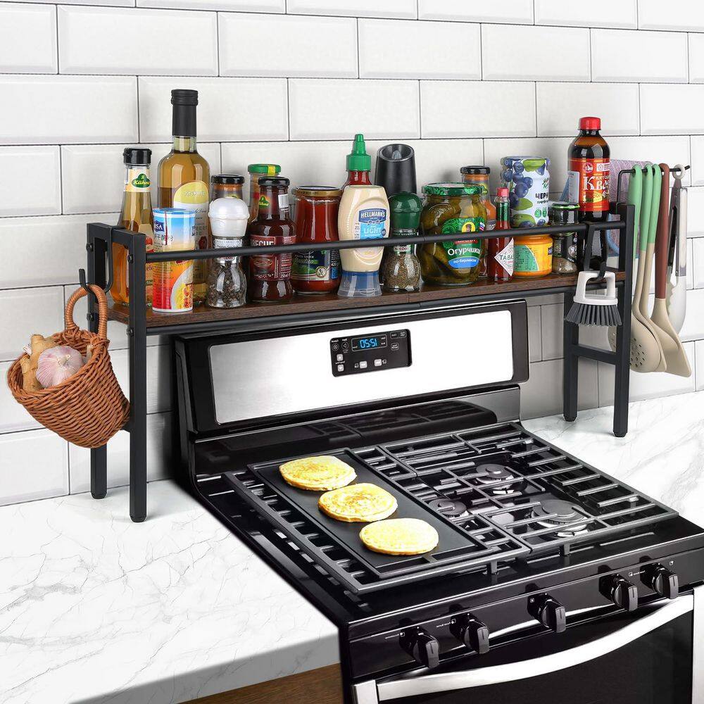 Wudkey Over the Stove Shelf with 4 Hooks Extra Storage Countertop ...