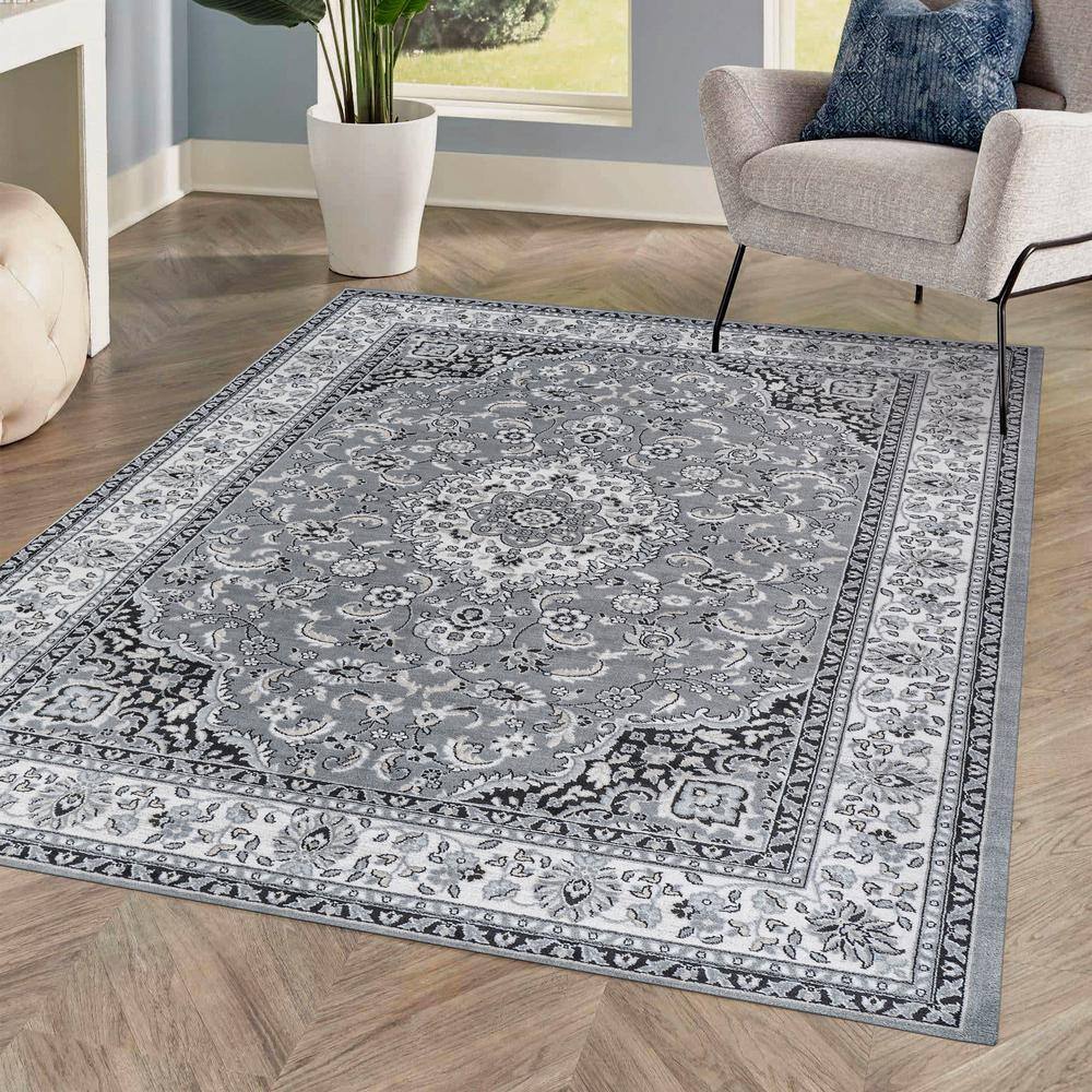 JONATHAN Y Palmette Modern Persian Floral Gray/Cream 3 ft. x 5 ft. Area ...