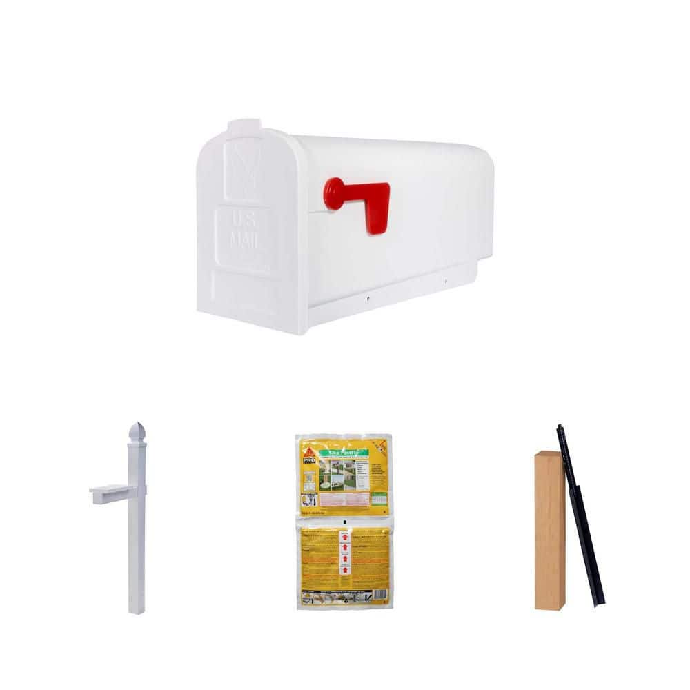Parsons White Medium Mailbox, Whitley White Post, 2 lb. Post Mix, and ...