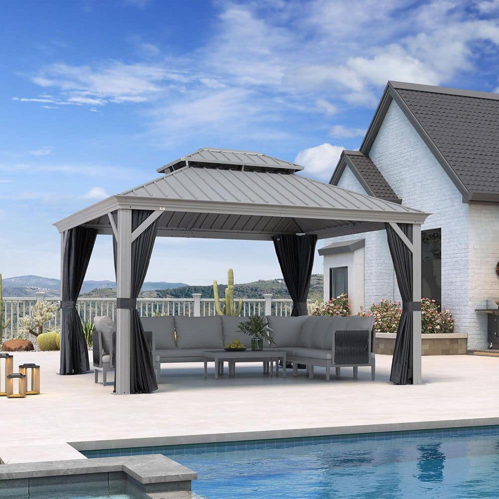 PURPLE LEAF 11 ft. x 13 ft. Luxury Aluminum Hardtop Gazebo Canopy for ...