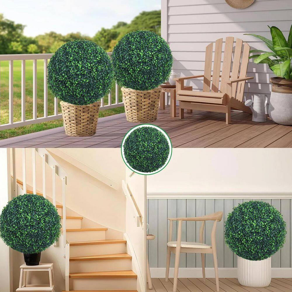 LHY 15.5 in. Green Artificial Boxwood Grass Balls 2 Balls Artificial ...