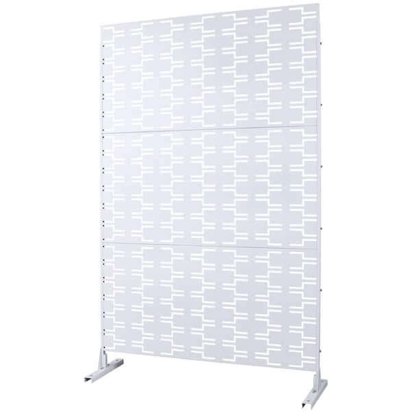 76 in. H x 48 in. W White Metal Outdoor Privacy Screen, Freestanding ...