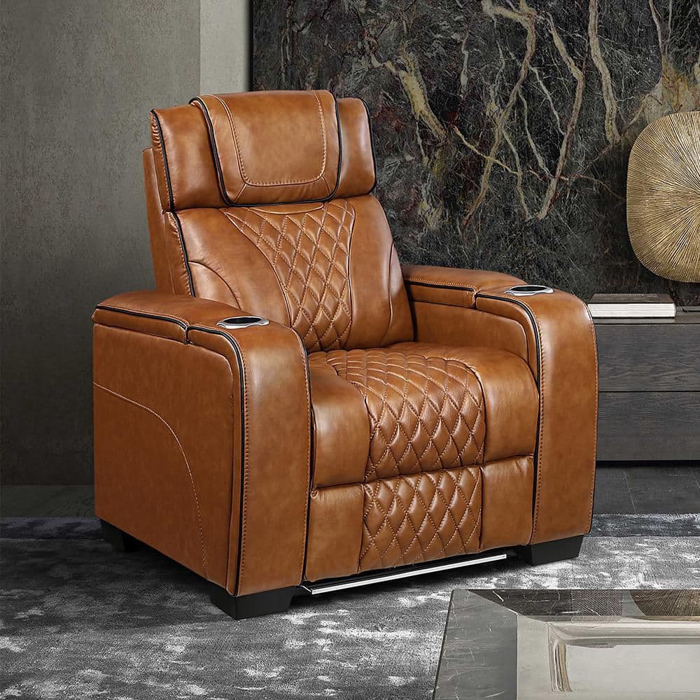 Lazzara Cassian Brown Leather Power Recliner with Power Headrest ...