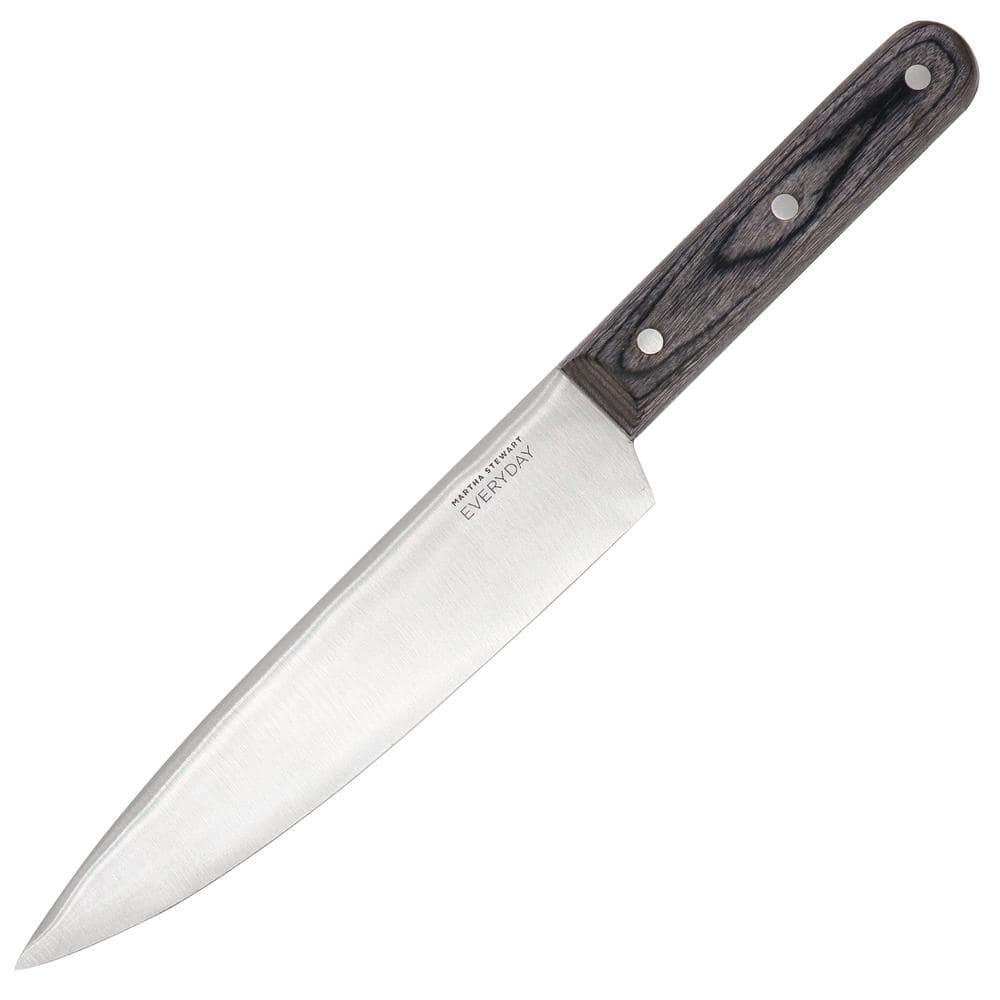 MARTHA STEWART EVERYDAY 8in. Stainless Steel Full Tang Chef's Knife in Dark Gray with Wood ...