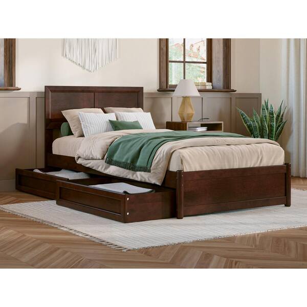 AFI Lylah Walnut Brown Solid Wood Frame Twin XL Platform Bed with Panel ...