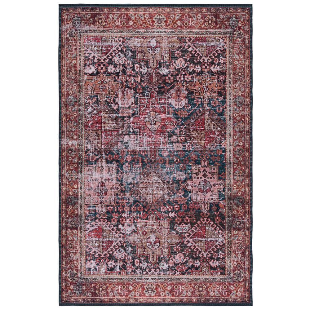 SAFAVIEH Tuscon Rust/Green 5 ft. x 8 ft. Machine Washable Floral Border ...