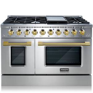JANSKA Professional 48 in. 6.7 cu. ft. 8-Burners Double Oven Gas Range ...
