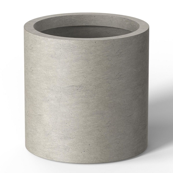 Sapcrete 13.5 in. Medium Light Gray(Enhanced Core) Concrete Round Planter / Pot with Drainage ...