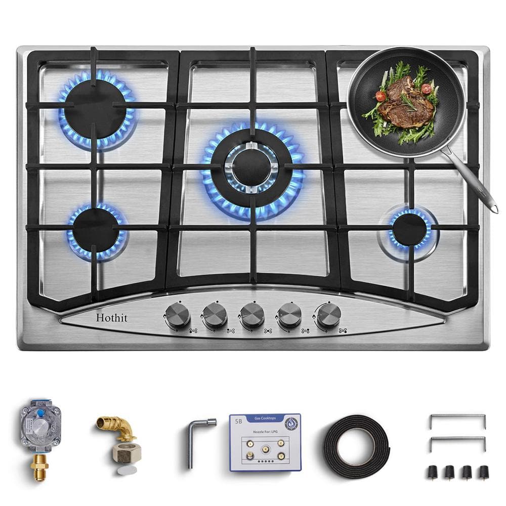 IDEAGLE 30 in. 5 Burners Recessed Gas Cooktop in Silver with Power ...