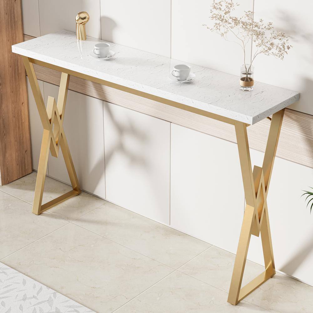 Harper & Bright Designs White 41.3 in. Wood and Metal Bar Table with ...