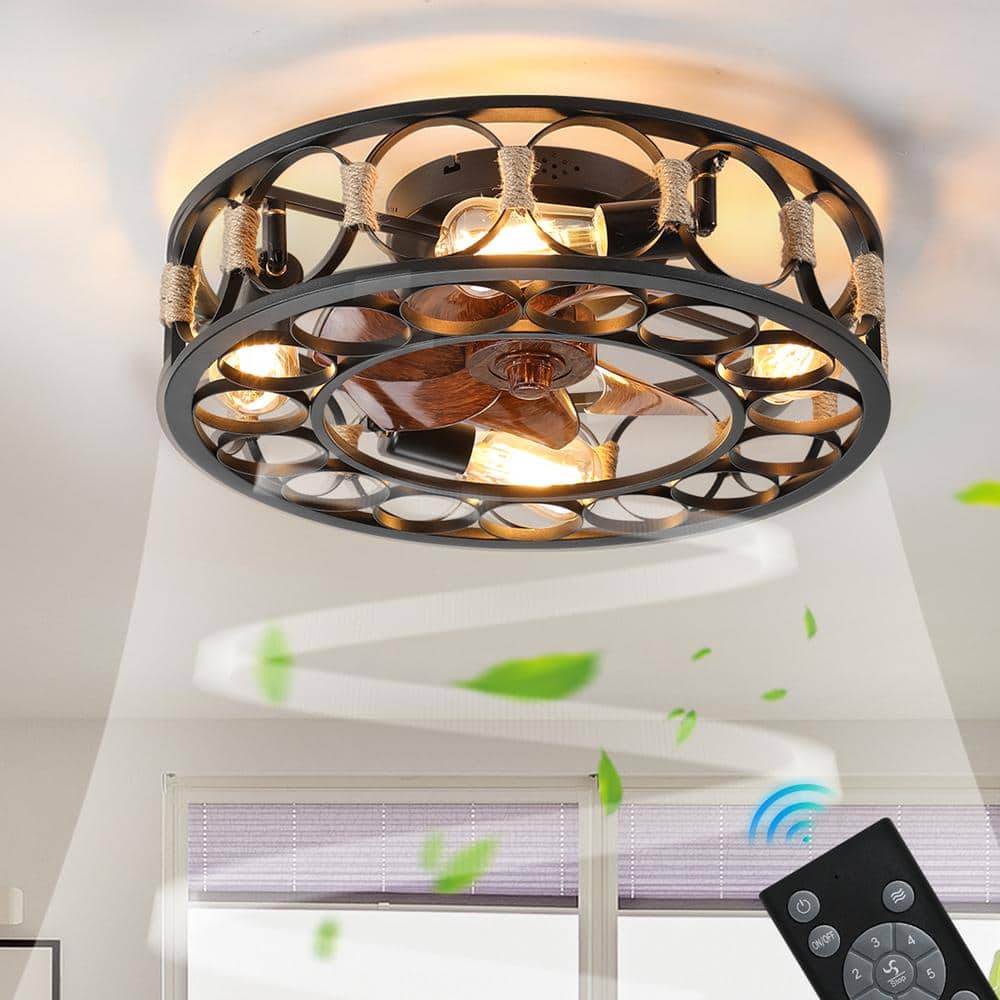 Oaks Aura Rivere 20 in. Indoor Black Flush Mount Ceiling Fan with ...