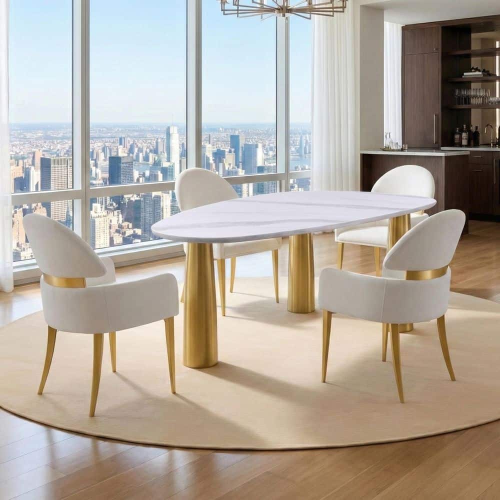 Furniture of America Varand 5-Piece Rectangle White/Matte Gold Sintered ...