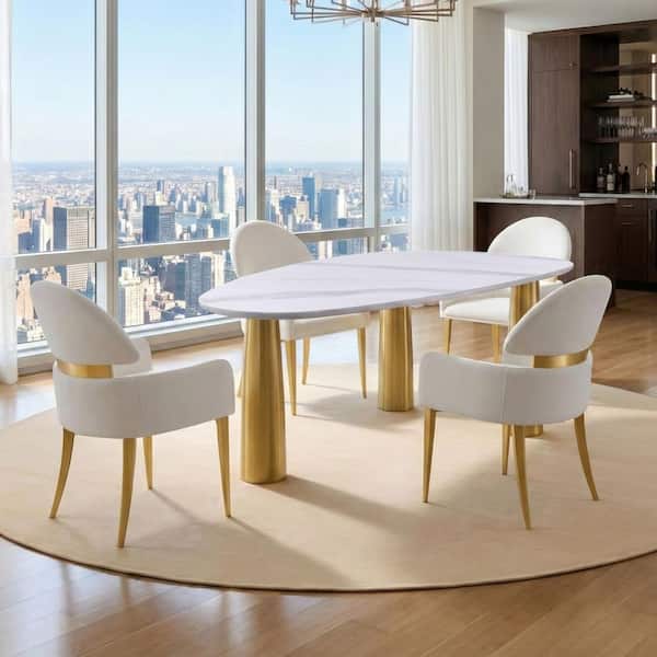 Furniture of America Varand 5-Piece Rectangle White/Matte Gold Sintered ...