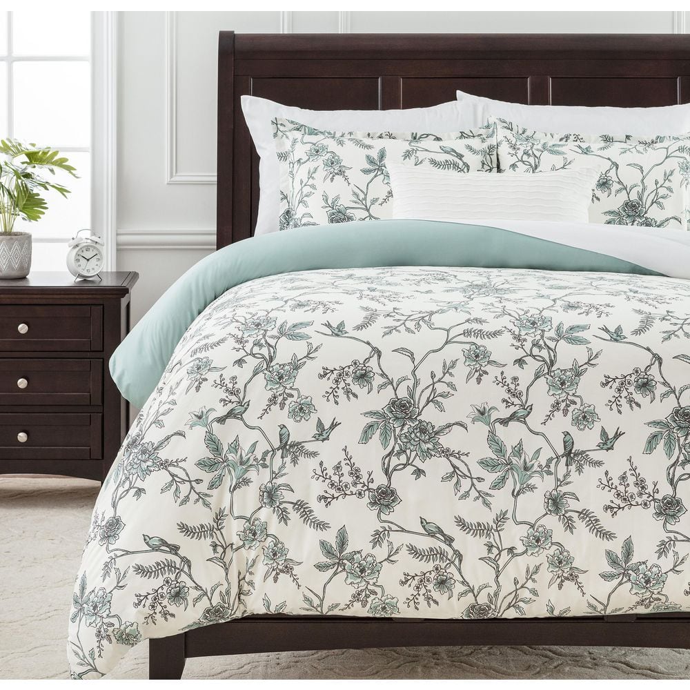 CHANASYA Chanasya Sage French Toile Microfiber Reversible Duvet Cover ...