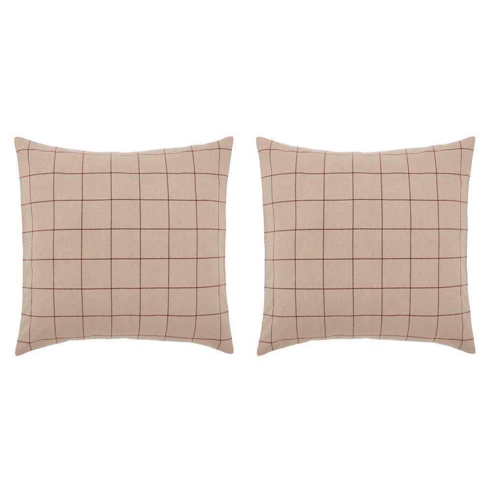 VHC Brands Connell Red Tan Primitive Windowpane Cotton Blend Euro Sham ...